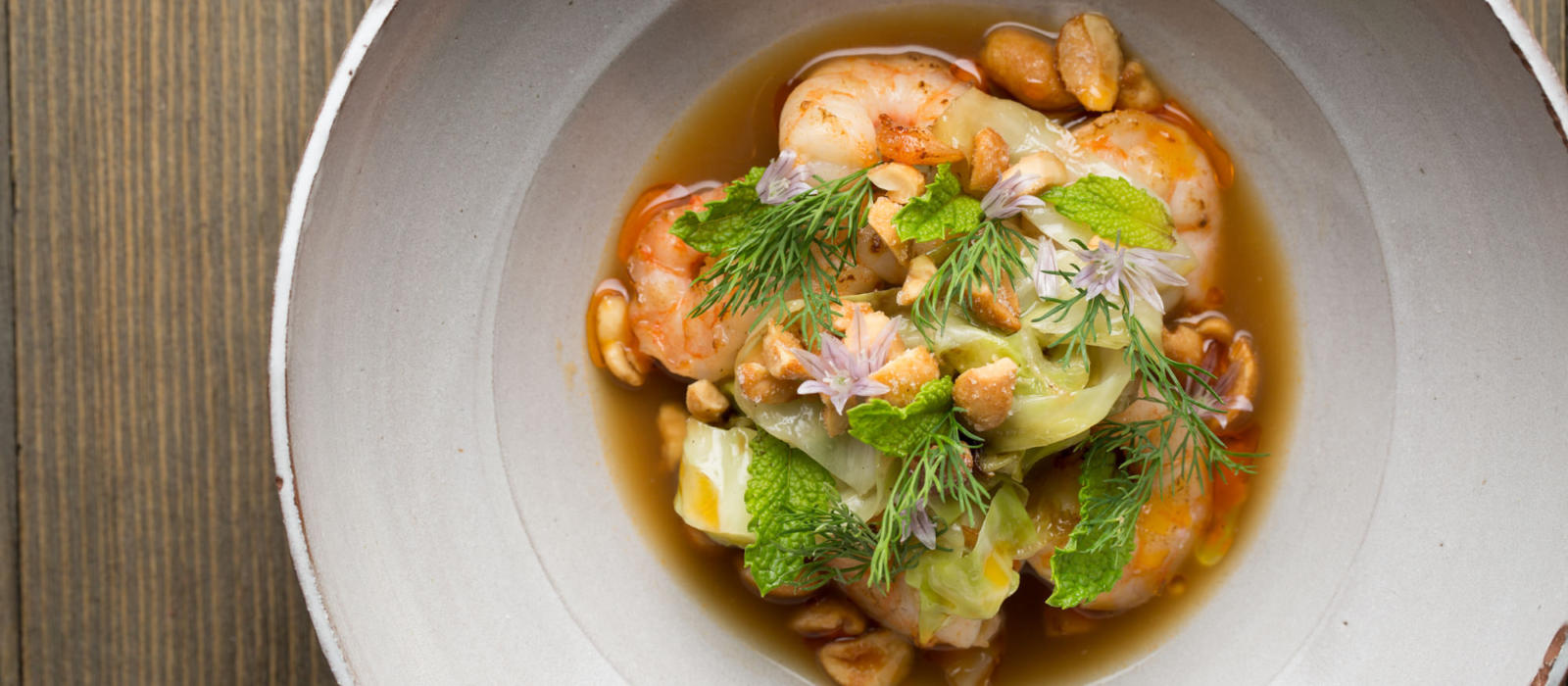 Florida Pink Shrimp with Grilled Cabbage, Peanuts, Chili and Garden ...